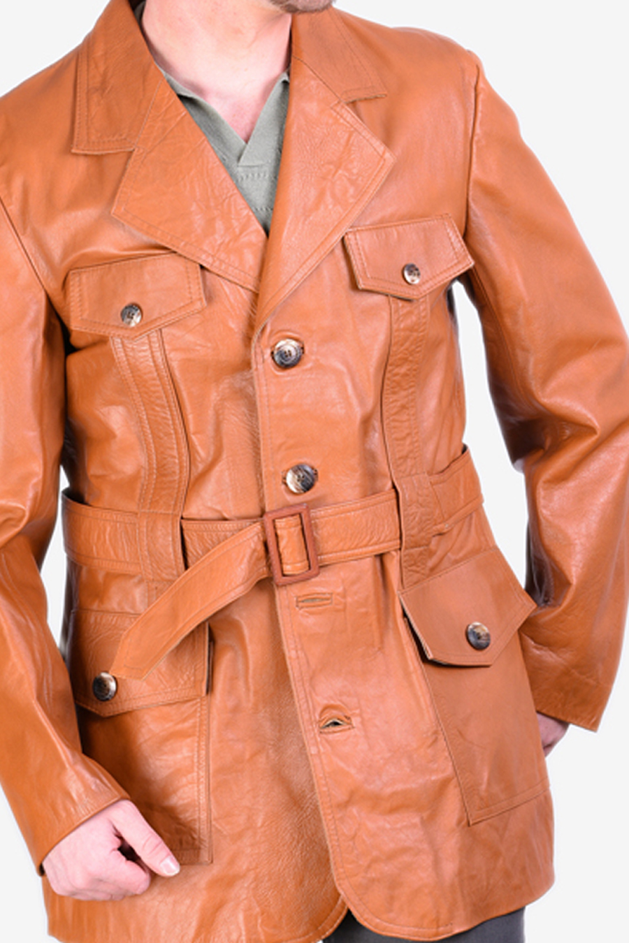 Vintage 1970's Leather Safari Jacket | Size S - Brick Vintage