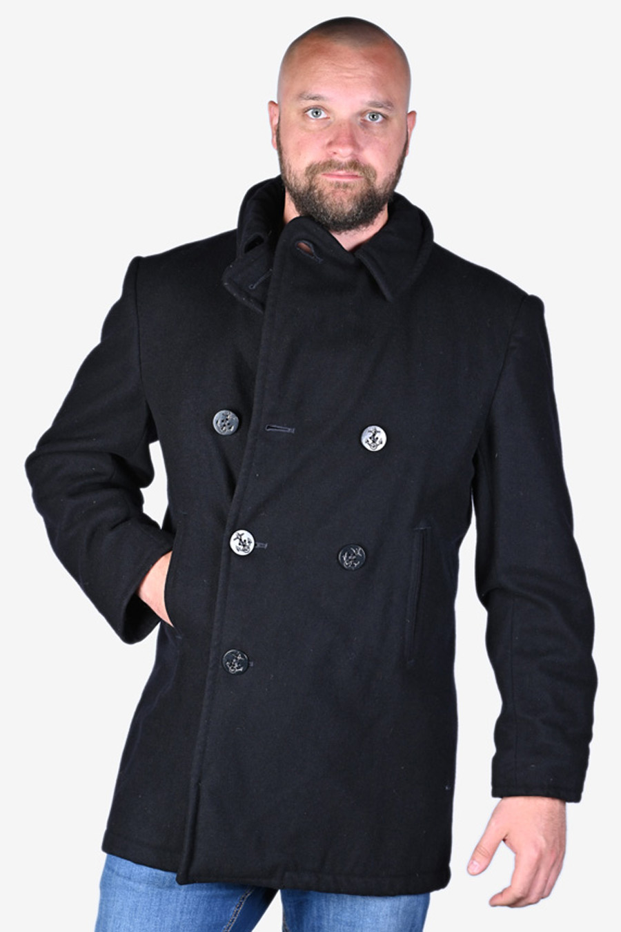 Vintage Black Pea Coat | Size L - Brick Vintage